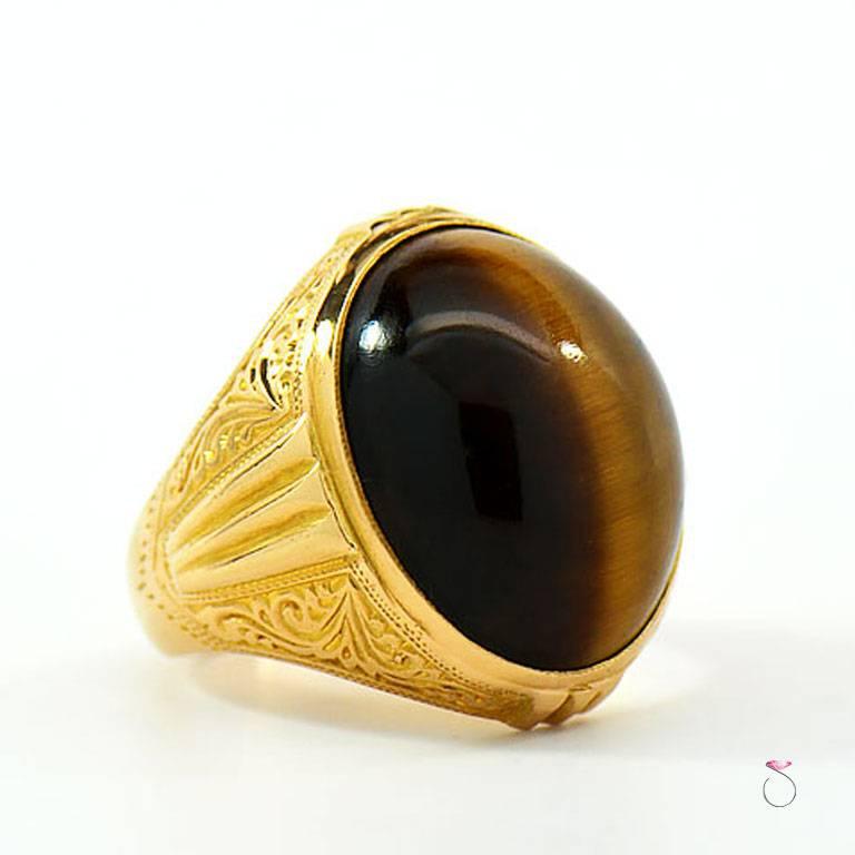 Large Men's Tiger Eye Ring, 21 Karat Yellow Gold with Victorian ...