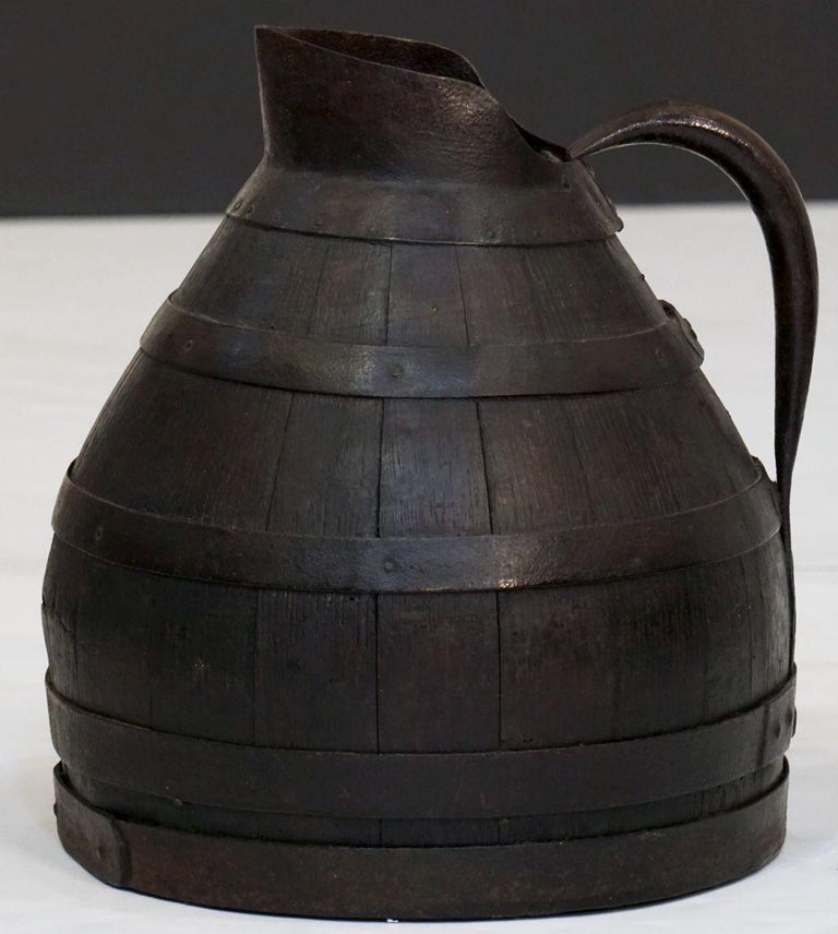 Large Metal-Bound Wooden Burgundy Wine Pitcher from France For Sale at ...