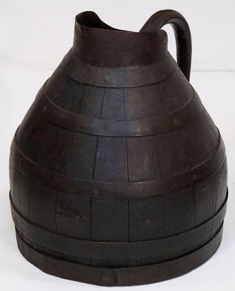 Large Metal-Bound Wooden Burgundy Wine Pitcher from France For Sale at ...