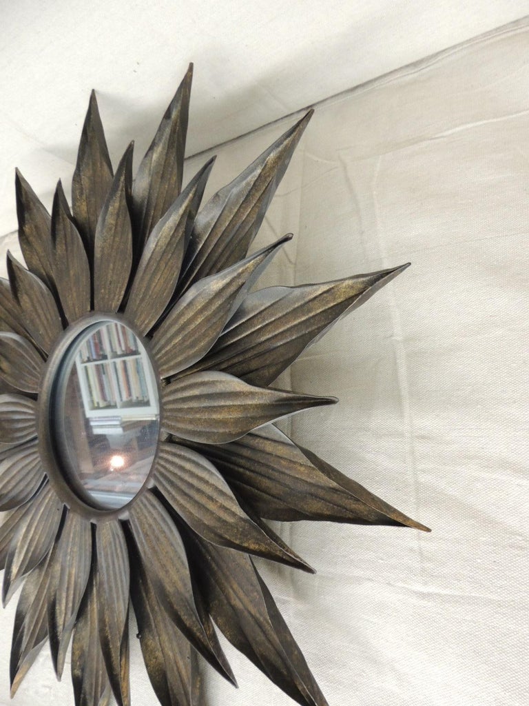 Large Metal Faded Gold Leaf Sunburst Wall Mirror at 1stDibs | faded mirror