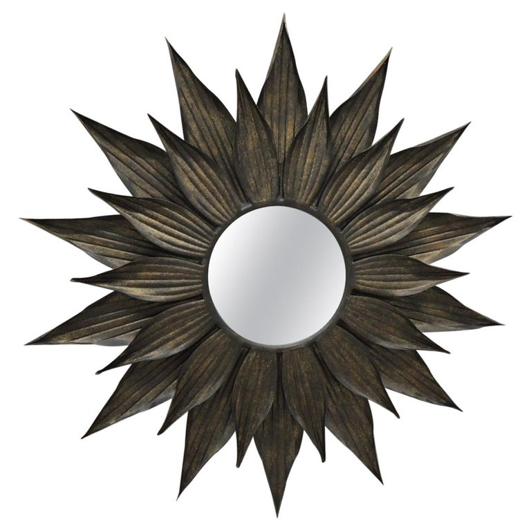 Large Metal Faded Gold Leaf Sunburst Wall Mirror at 1stDibs | faded mirror