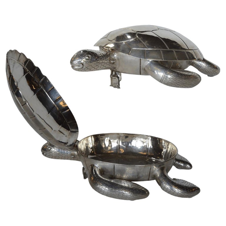 Large Metal Silver Plated Turtle Box For Sale at 1stDibs