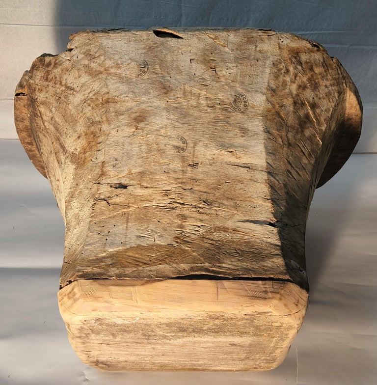 Large Mexican Cedar Mortar Sculpted Aged Wood Glass Top Table Mexico ...