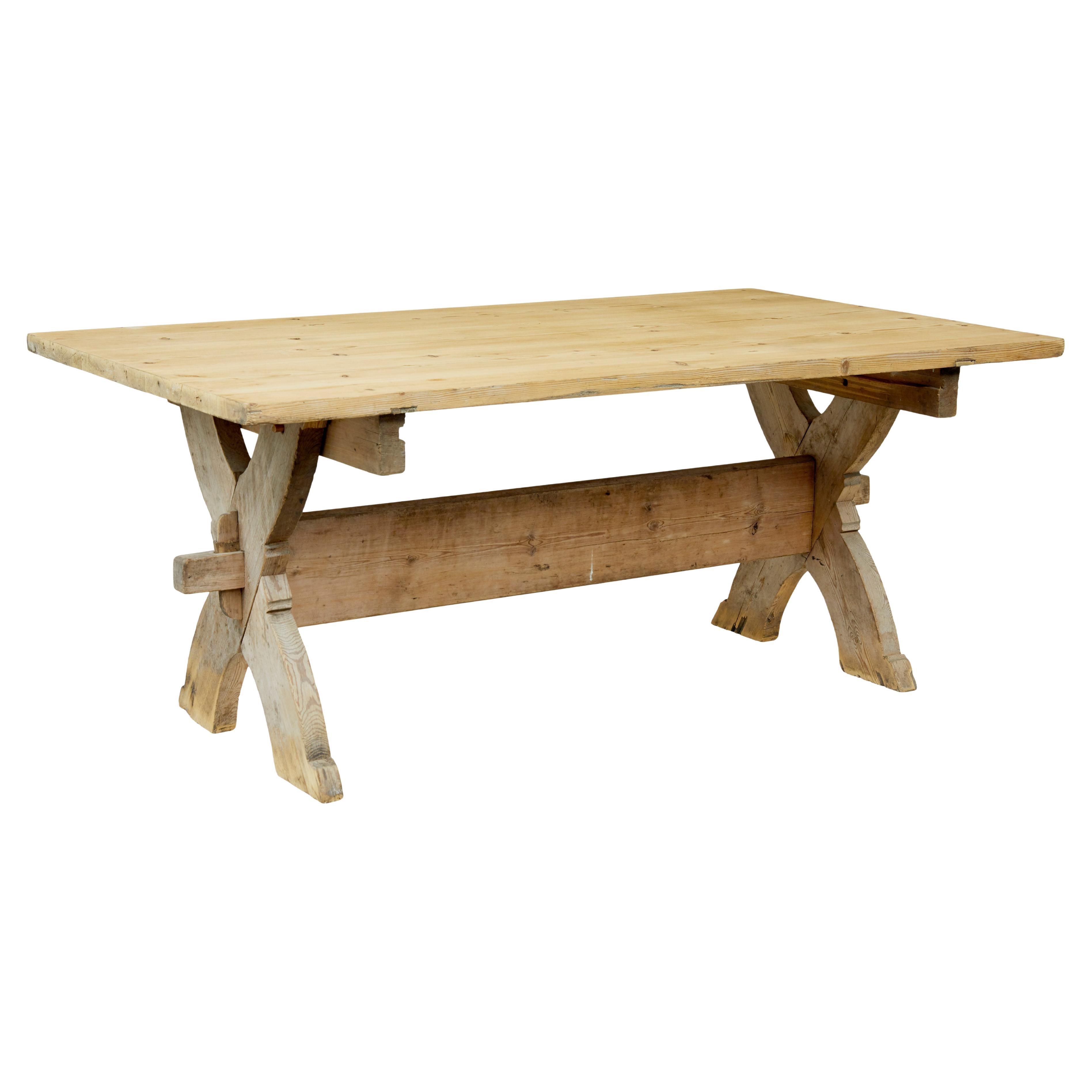 19th century Swedish oak and pine trestle table For Sale at 1stDibs