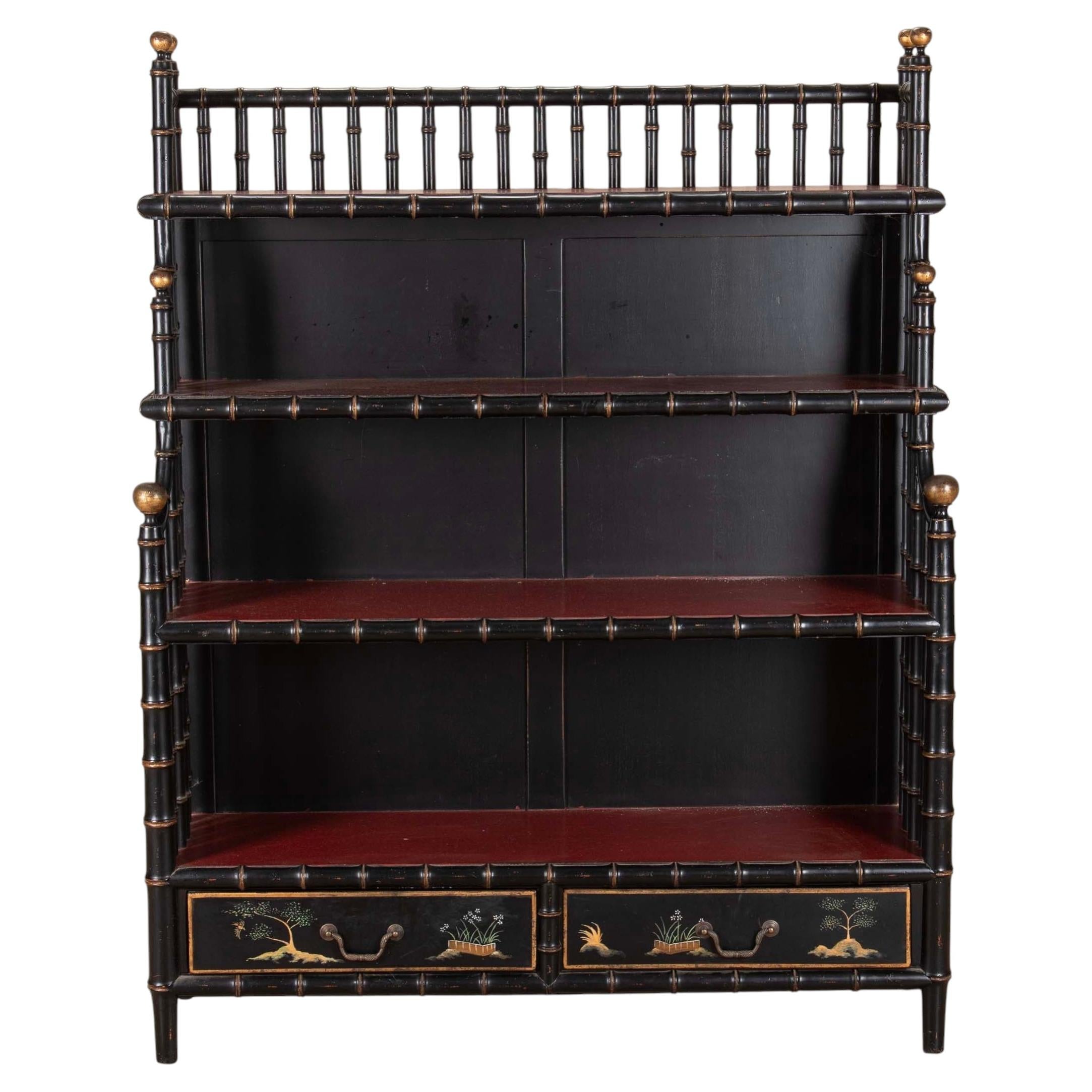 Large Mid-20th Century Italian Faux Bamboo Étagère with Chinoiserie ...