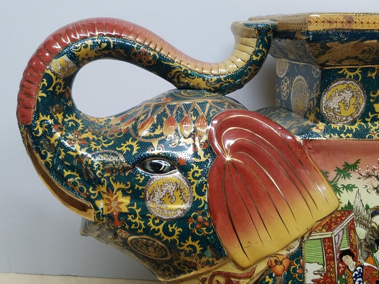 Large Mid 20th Century Japanese Porcelain Satsuma Elephant Plant Stand ...