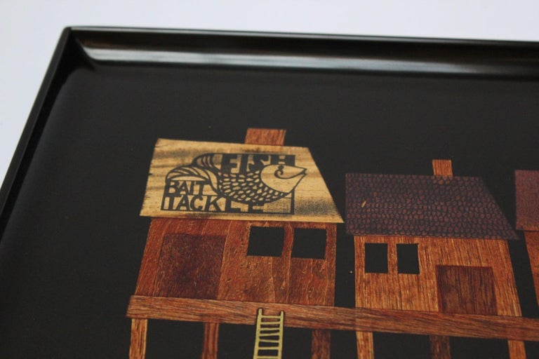 Large Mid-Century Black Resin Fisherman's Wharf "Fish" Tray by Couroc ...