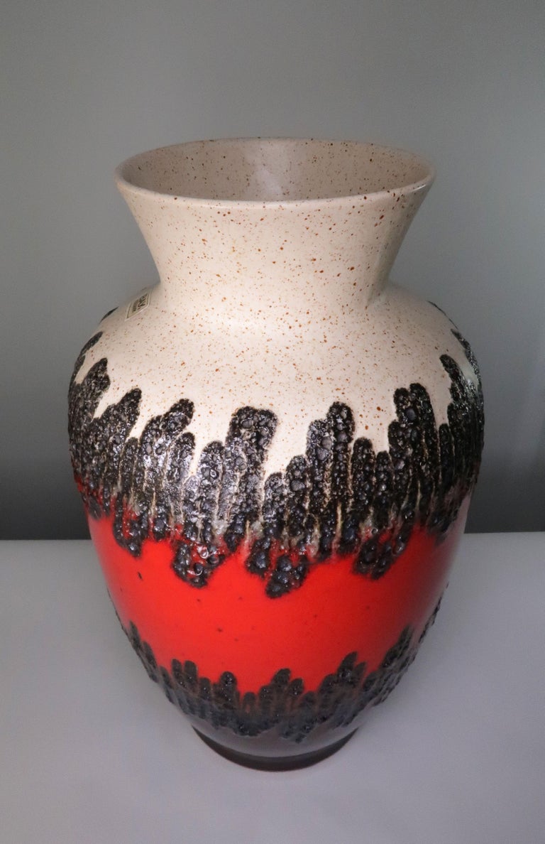 Large Midcentury Blood Red, Black, Brown Floor Vase by Bay Keramik ...