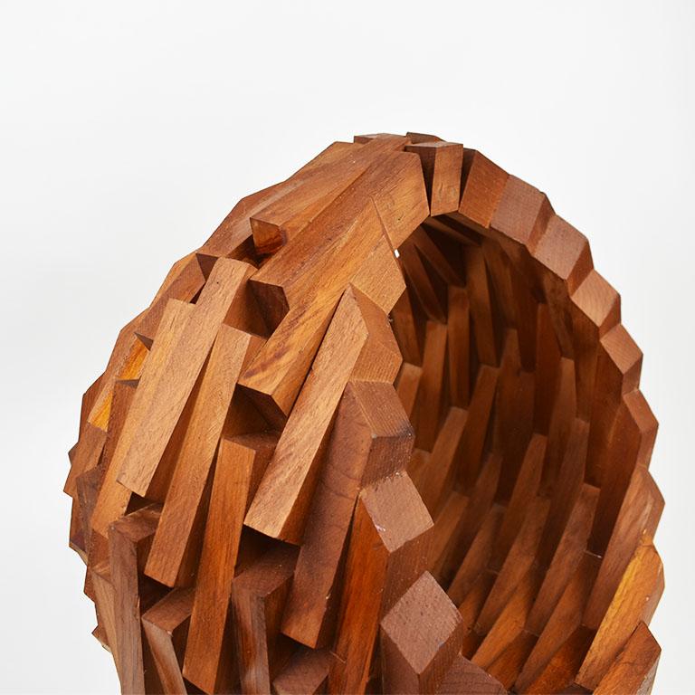 Large Midcentury Brown Wood Tramp Art Style Storage Basket or Planter ...
