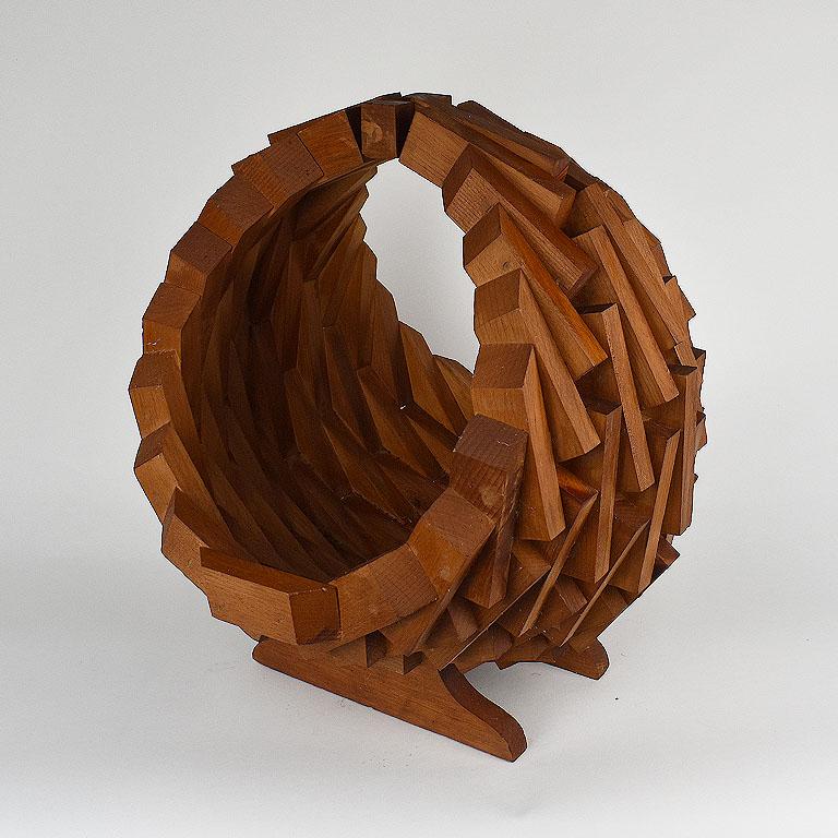 Large Midcentury Brown Wood Tramp Art Style Storage Basket or Planter ...
