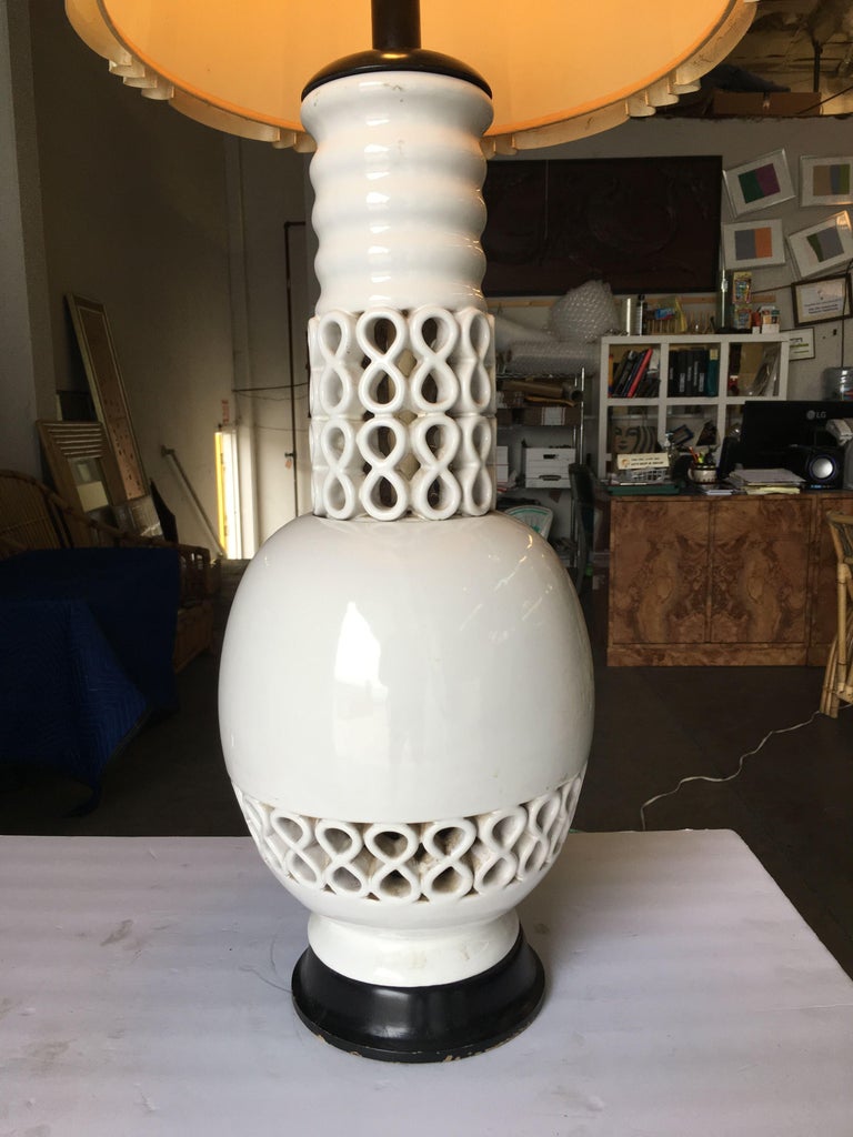 Large Mid Century Ceramic "Infinity" Table Lamp w/ Shade by James Mont ...