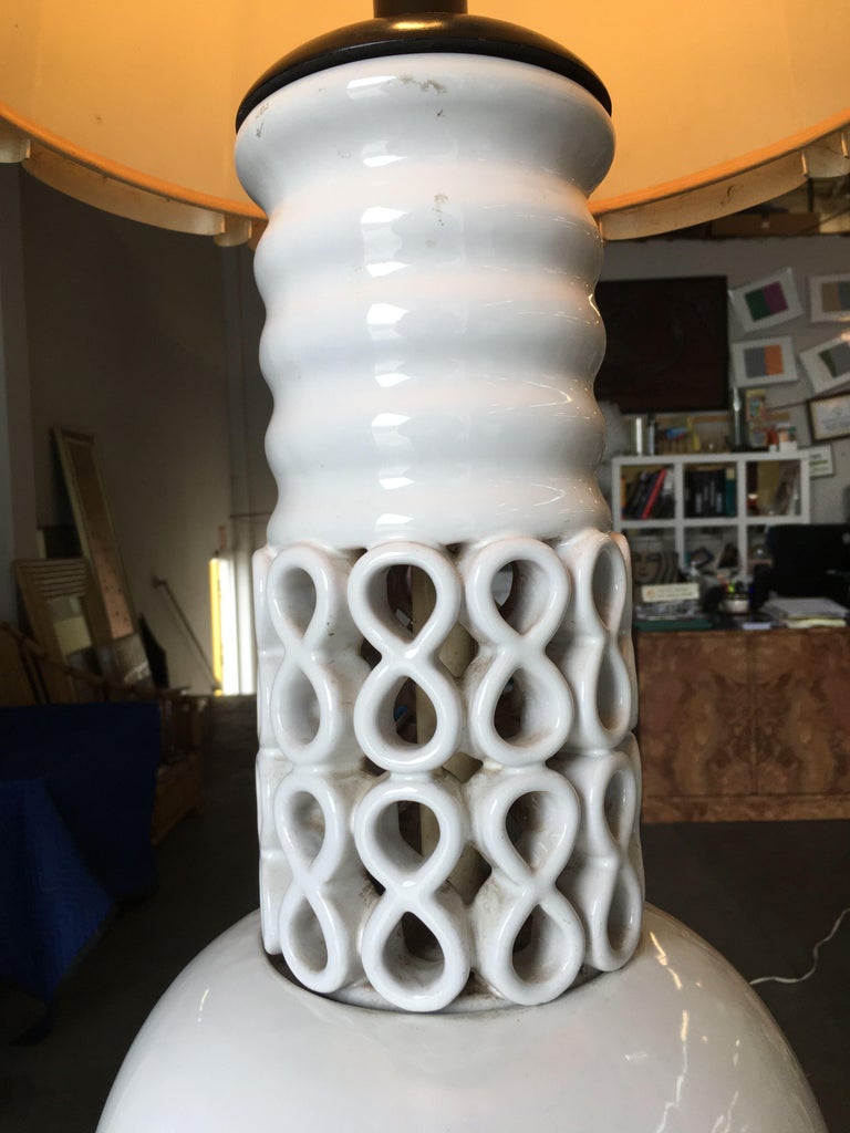 Large Mid Century Ceramic "Infinity" Table Lamp w/ Shade by James Mont ...