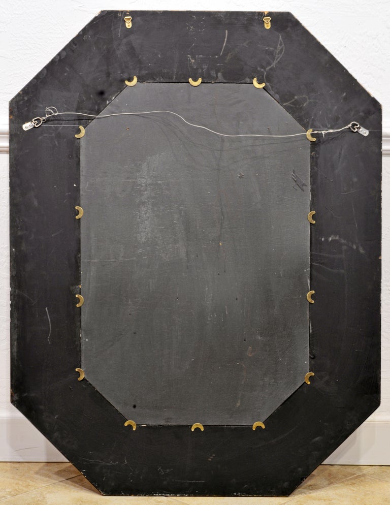 Large Mid Century Chinese Octagonal Gilt and Decoupage Wall Mirror with ...