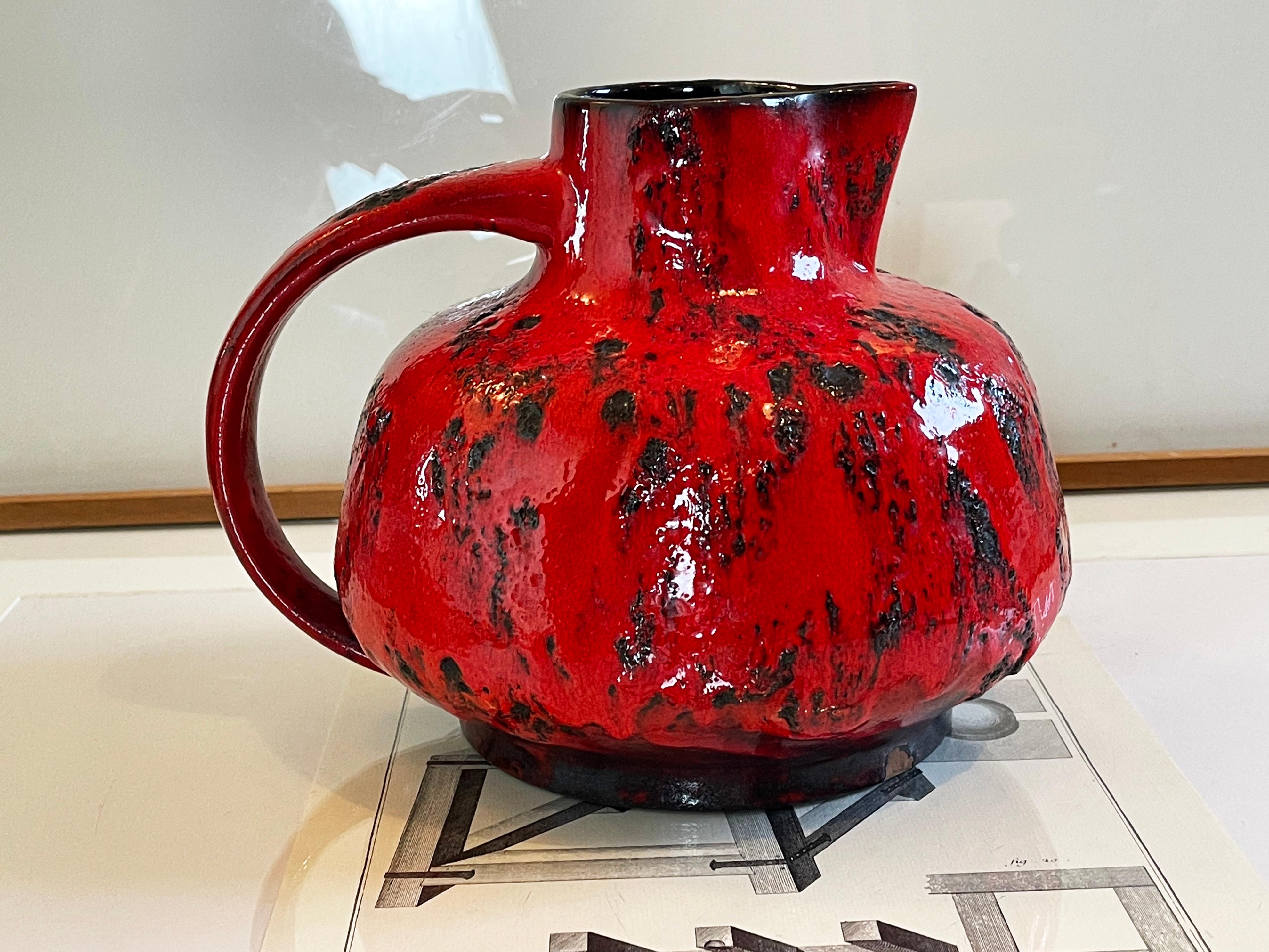 Large Mid-Century Chunky Red Fat Lava Studio Ceramic Vase, Jug 1970s ...