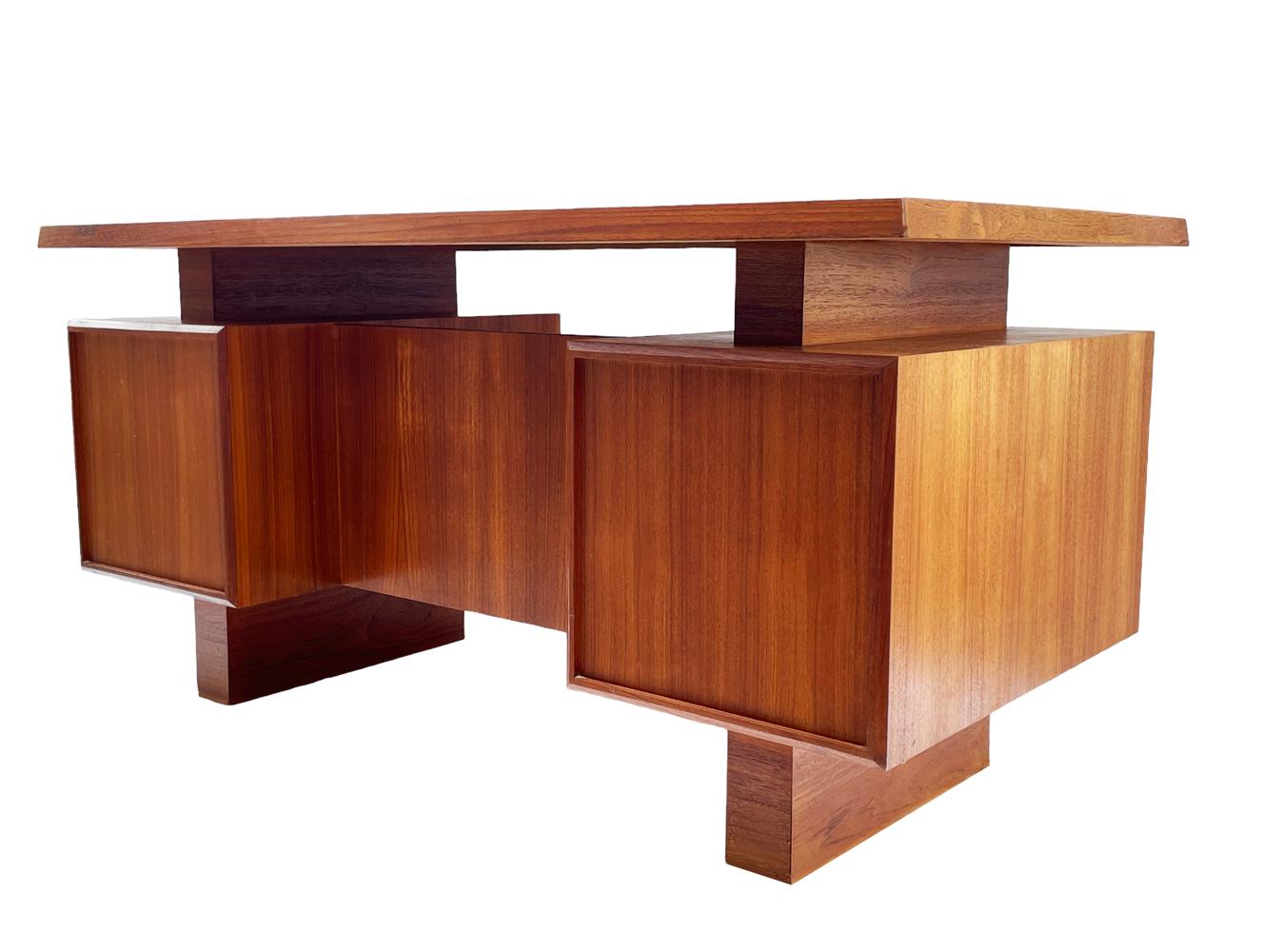 Large Mid Century Danish Modern Teak Executive Desk Two Sided with ...