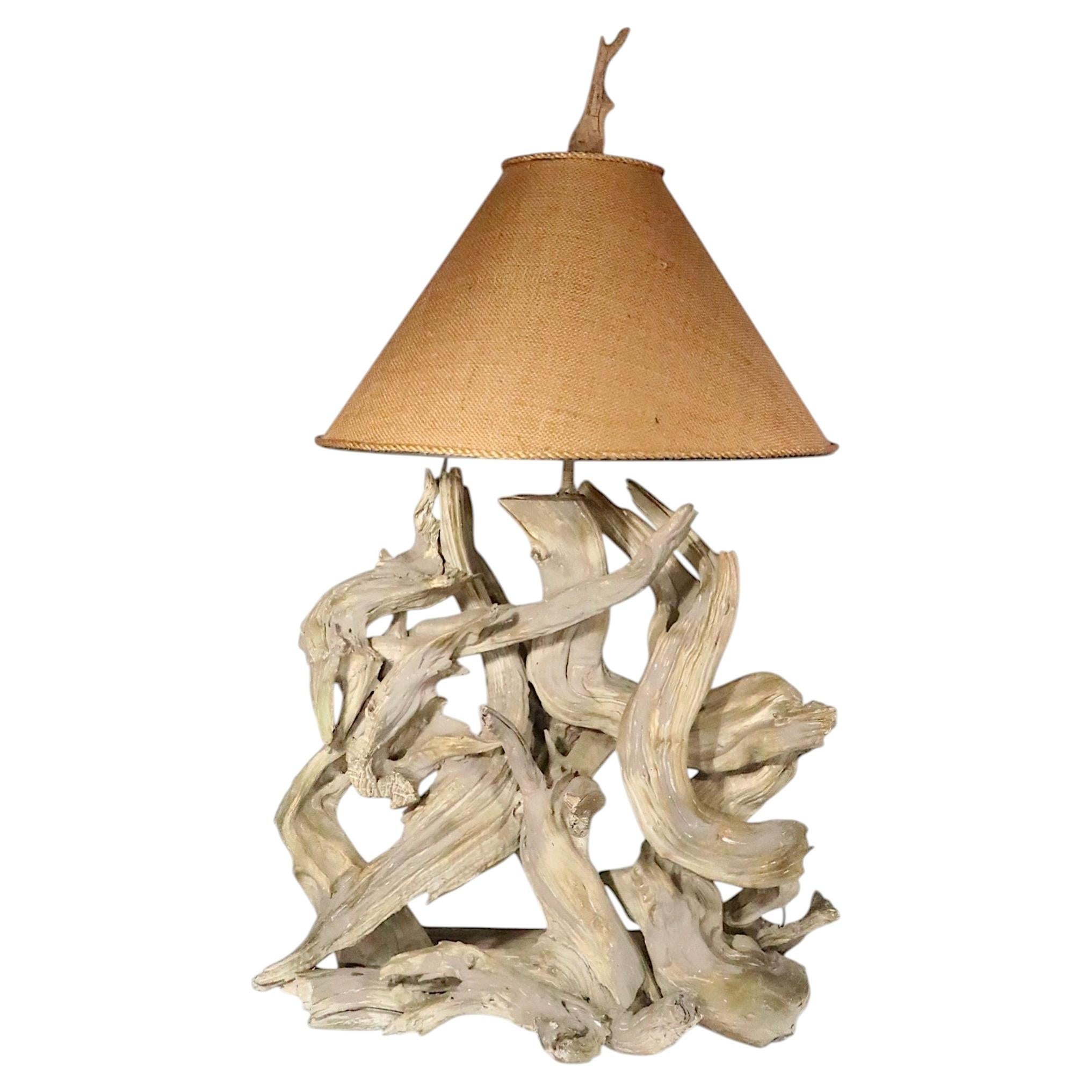Large Mid Century Driftwood Table Lamp For Sale at 1stDibs