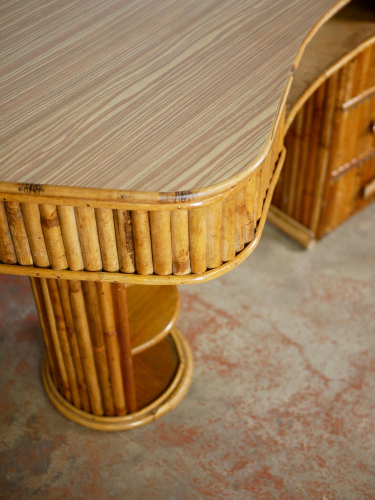 Large Mid-Century French Rattan Desk at 1stDibs