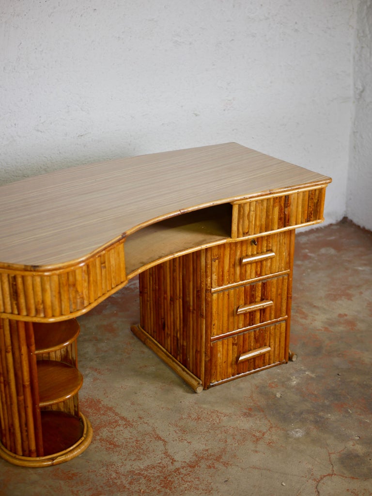 Large Mid-Century French Rattan Desk at 1stDibs