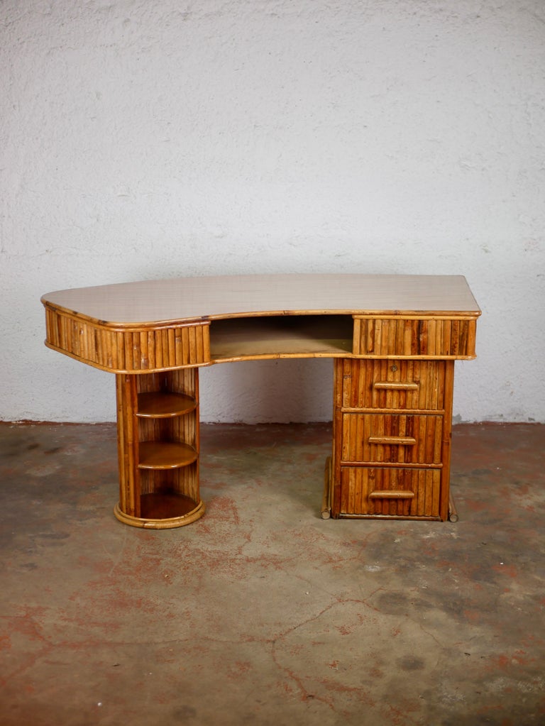 Large Mid-Century French Rattan Desk at 1stDibs