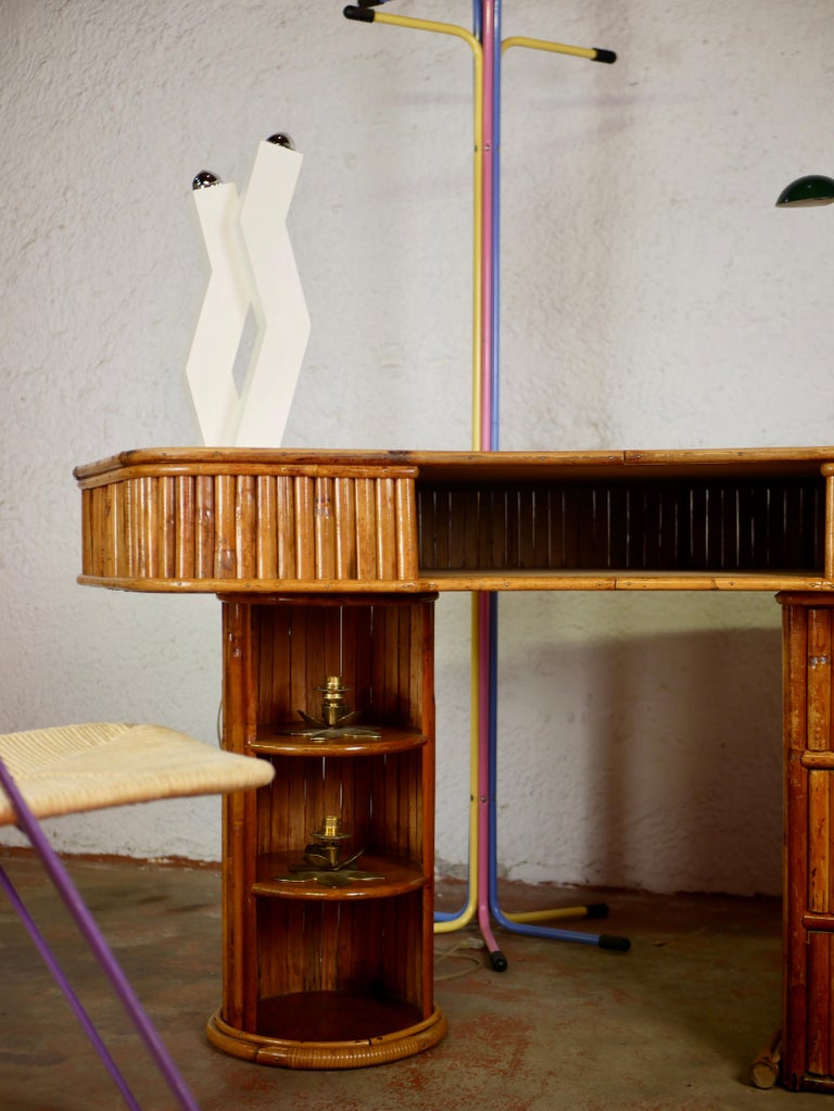 Large Mid-Century French Rattan Desk at 1stDibs
