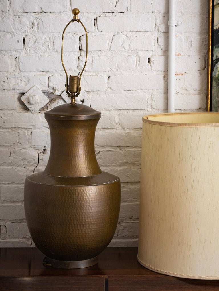 Large Mid Century Hammered Brass Table Lamp at 1stDibs
