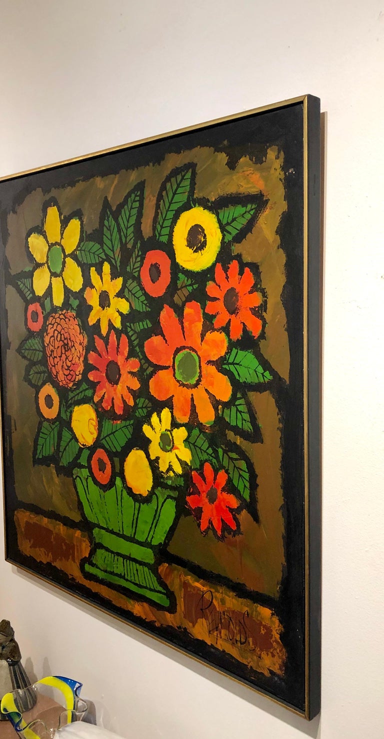 Large Midcentury Hollywood Regency Floral Painting by Lee Reynolds For ...