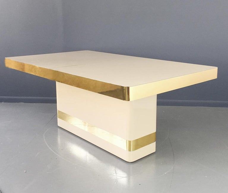 Large Midcentury Italian Modern Brass Trim Dining Table After Milo ...