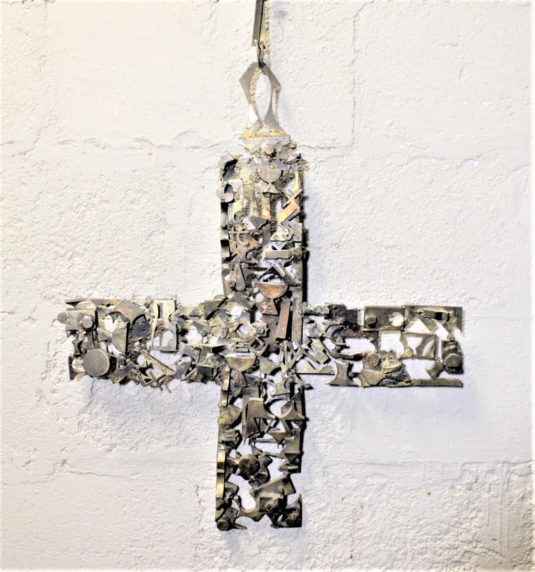 Large Mid-Century Modern Brutalist Metal Cross and Chain Wall Hanging ...
