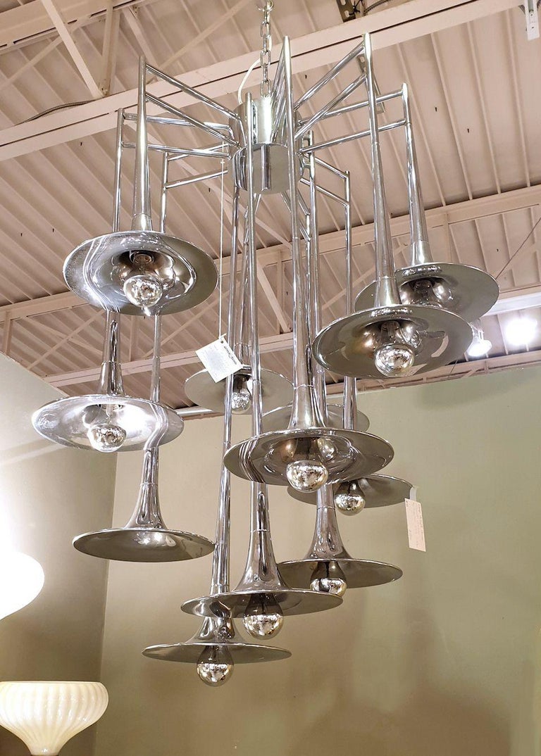 Large Mid-Century Modern Chrome Chandelier, by Reggiani For Sale at 1stDibs