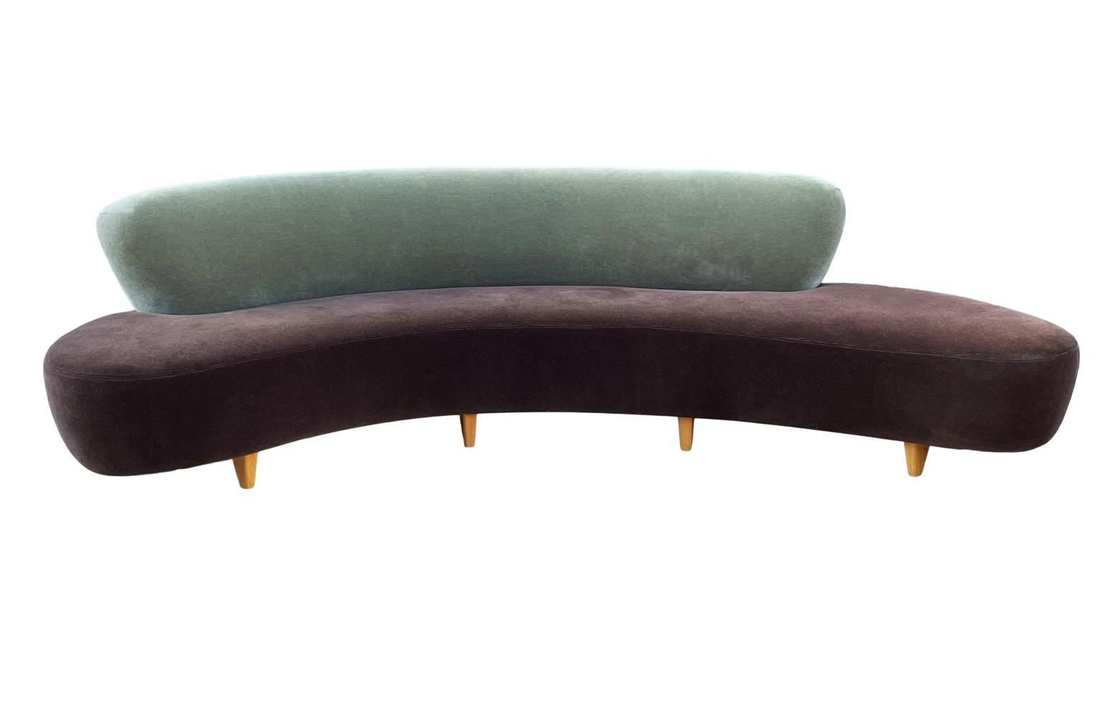 Large Mid-Century Modern Curved Serpentine Cloud Sofa One Piece Kidney ...