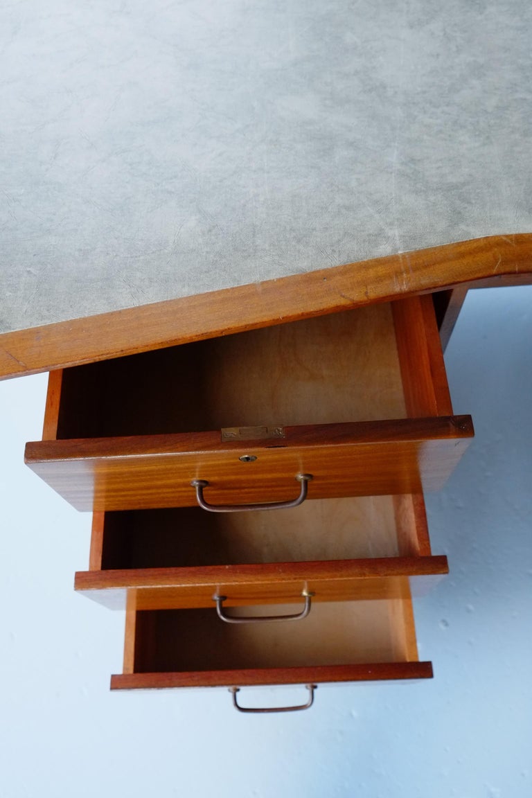 Large Mid Century Modern Desk with Curved Front and Brass Handles 50's ...