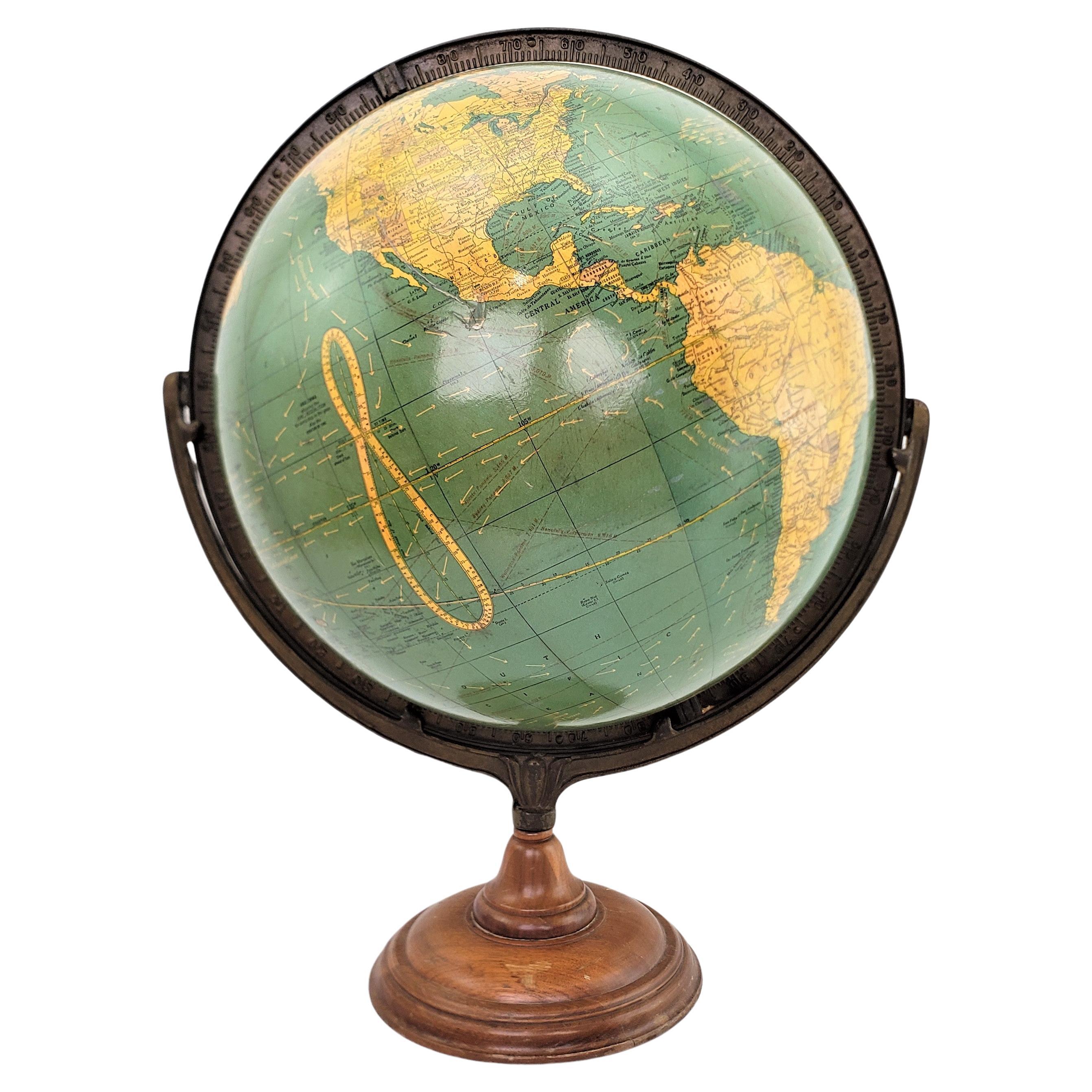 Small Antique Metal Desk or Table Sized World Globe with Lithographed ...