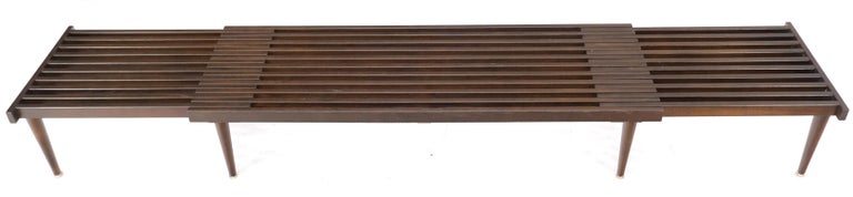Large Mid-Century Modern Extending Slat Bench on Tapered Dowel Cone ...