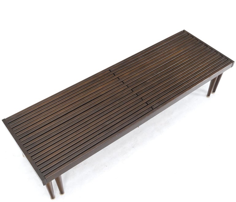 Large Mid-Century Modern Extending Slat Bench on Tapered Dowel Cone ...