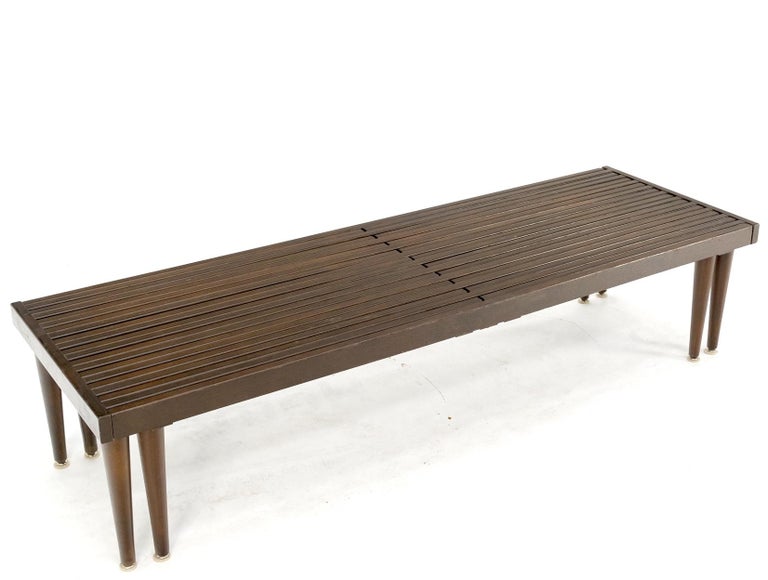 Large Mid-Century Modern Extending Slat Bench on Tapered Dowel Cone ...
