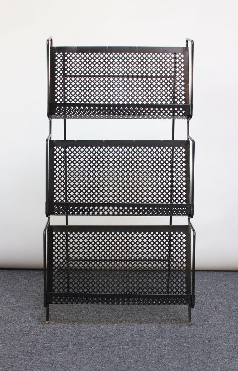 Large Mid-Century Modern Free-Standing Collapsable Metal Magazine Rack ...
