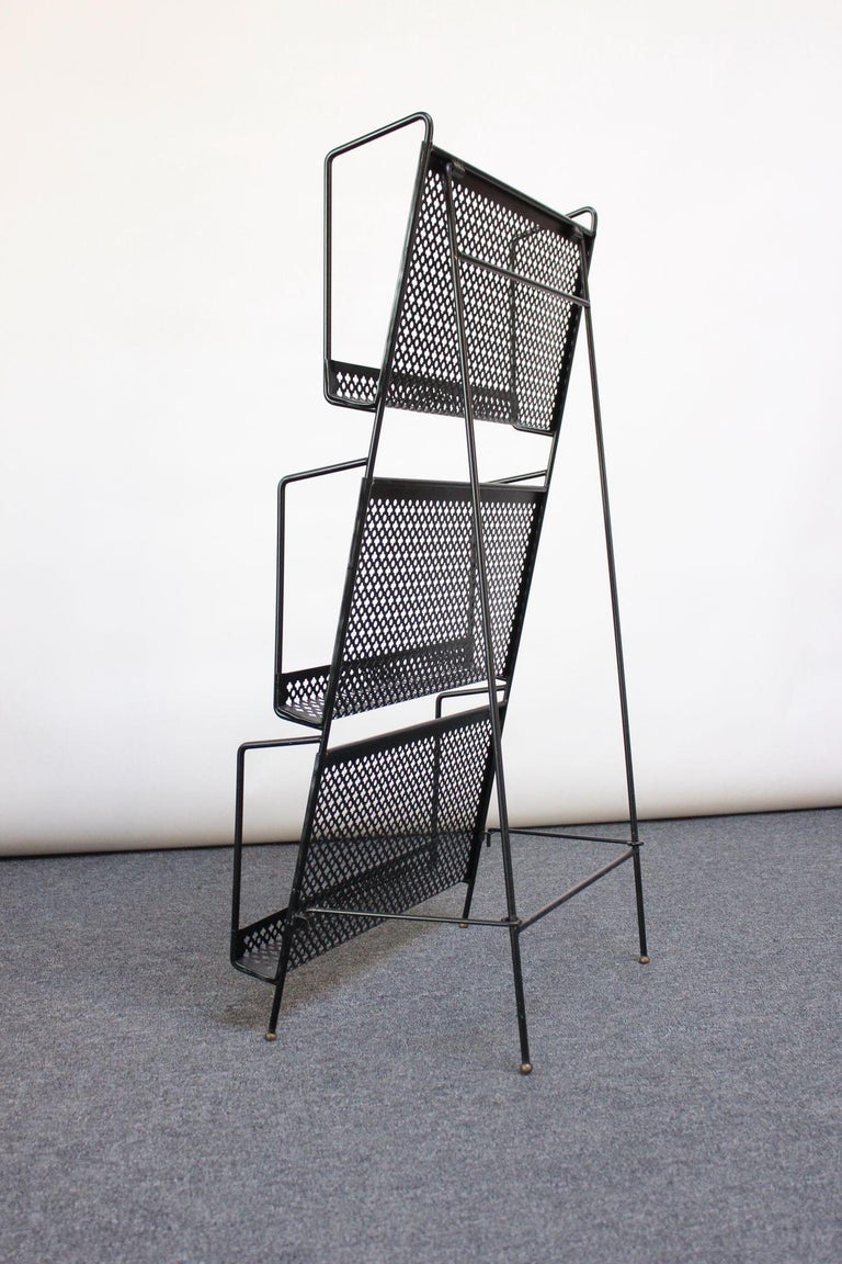Large Mid-Century Modern Free-Standing Collapsable Metal Magazine Rack ...