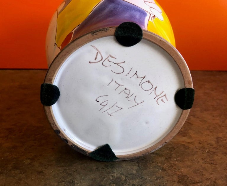 Large Mid-Century Modern Hand Painted Vase by Giovanni Desimone at 1stDibs