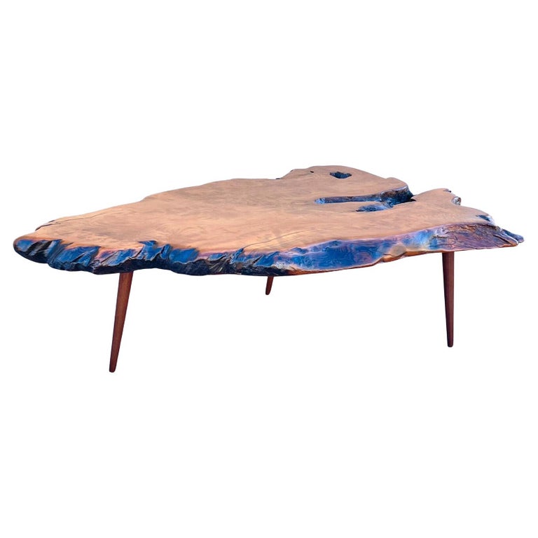 Large Mid Century Modern Live Edge Burl Wood/ Burlwood Coffee Table at ...