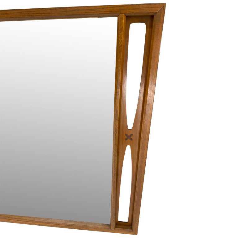 Large Mid-Century Modern Mirror with Inlay and Sculpted Design at 1stDibs