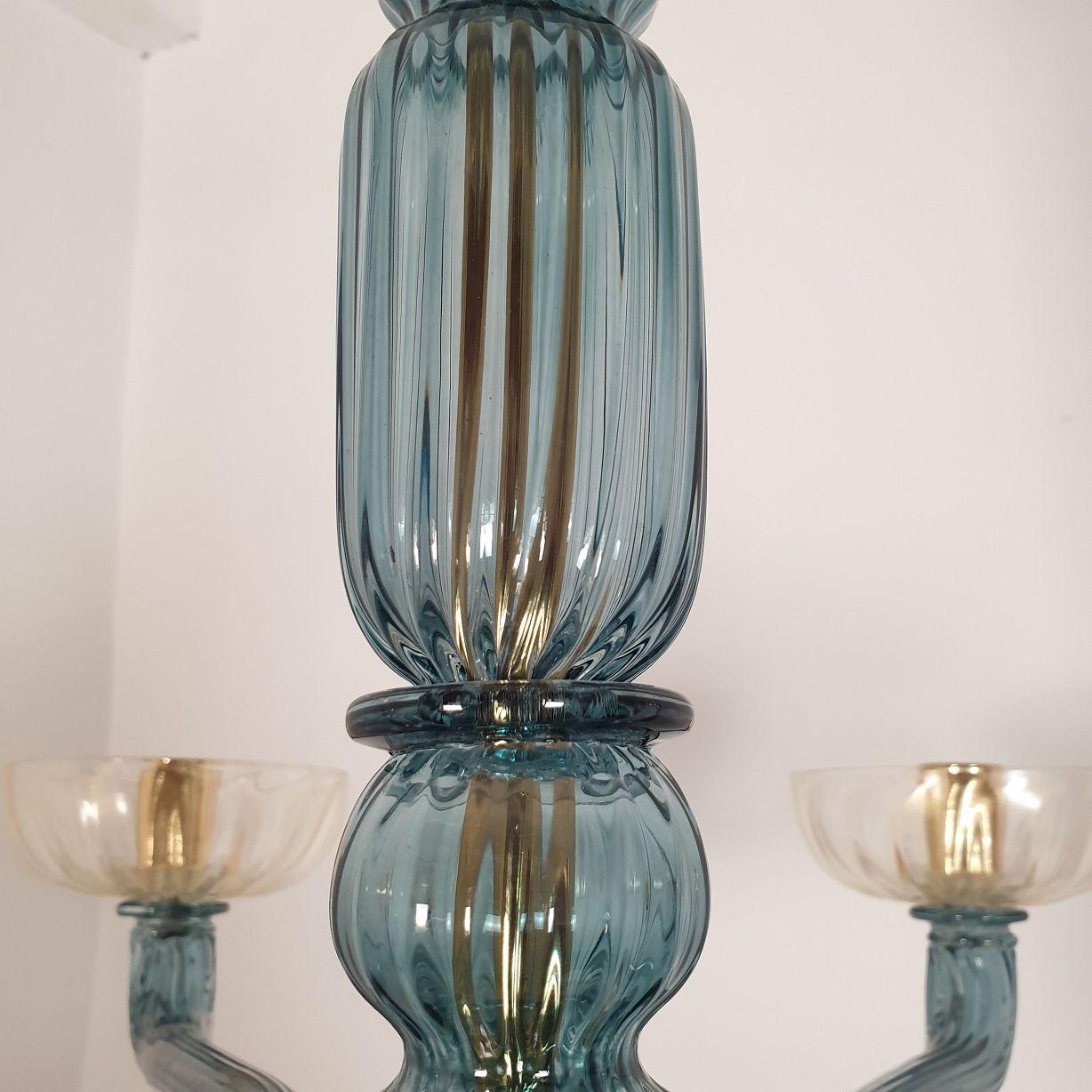 Large Mid-Century Modern Petrol Blue-Gold Murano Glass Chandelier ...