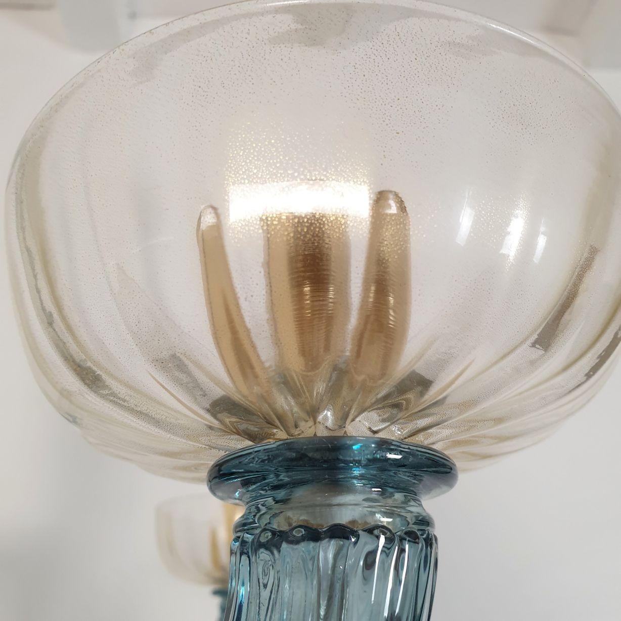 Large Mid-Century Modern Petrol Blue-Gold Murano Glass Chandelier ...