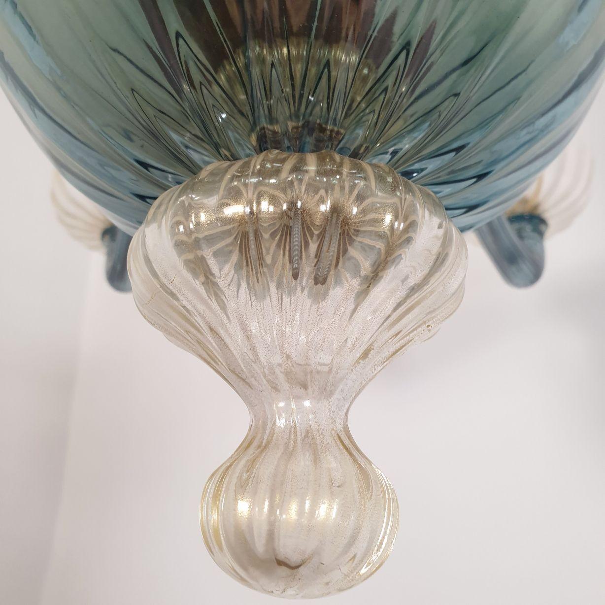 Large Mid-Century Modern Petrol Blue-Gold Murano Glass Chandelier ...