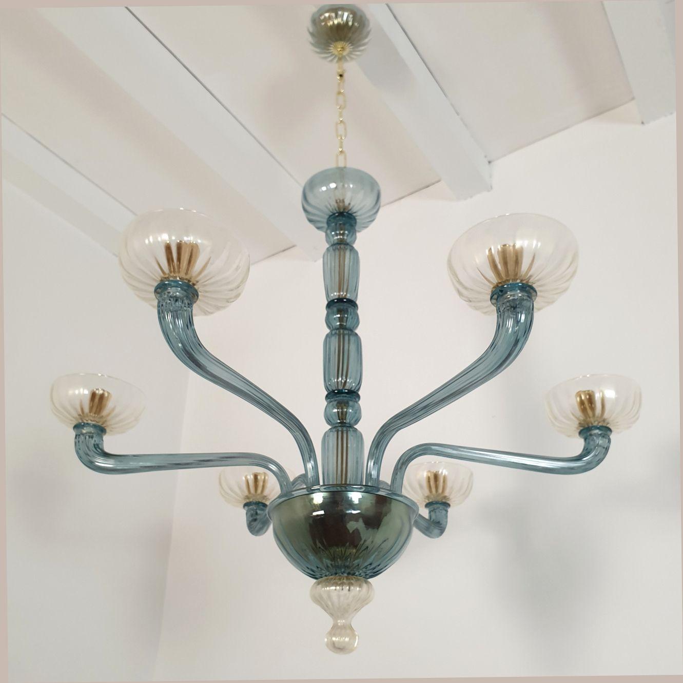 Large Mid-Century Modern Petrol Blue-Gold Murano Glass Chandelier ...