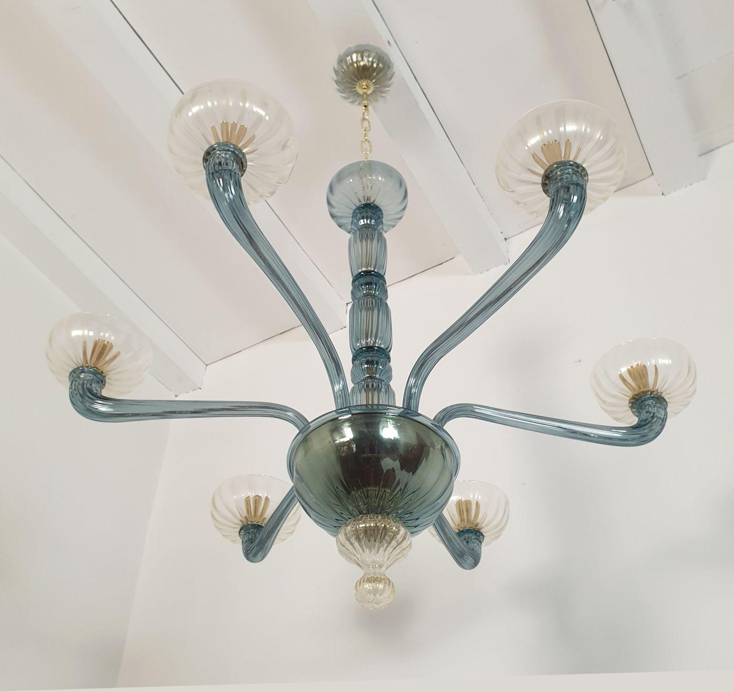 Large Mid-Century Modern Petrol Blue-Gold Murano Glass Chandelier ...