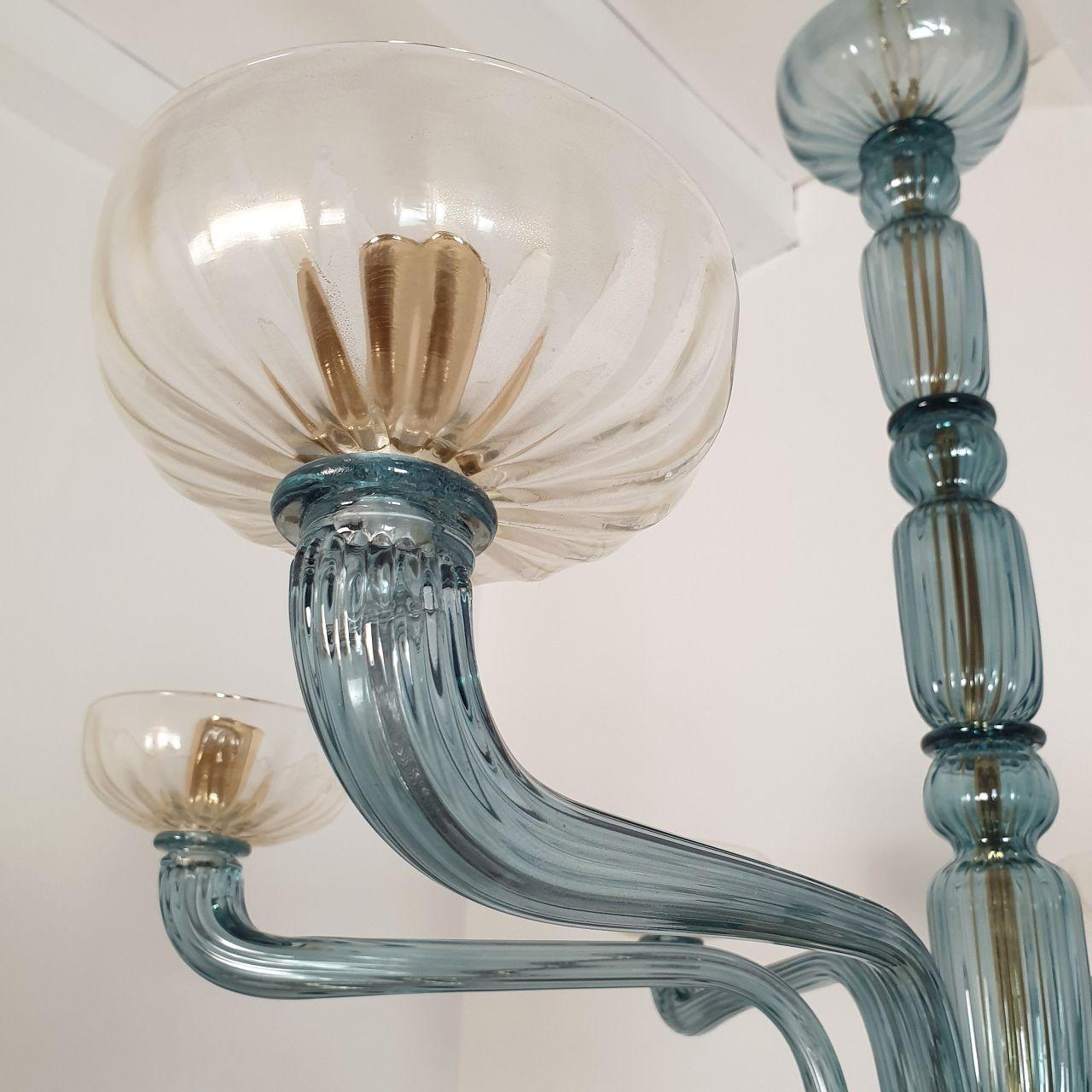 Large Mid-Century Modern Petrol Blue-Gold Murano Glass Chandelier ...