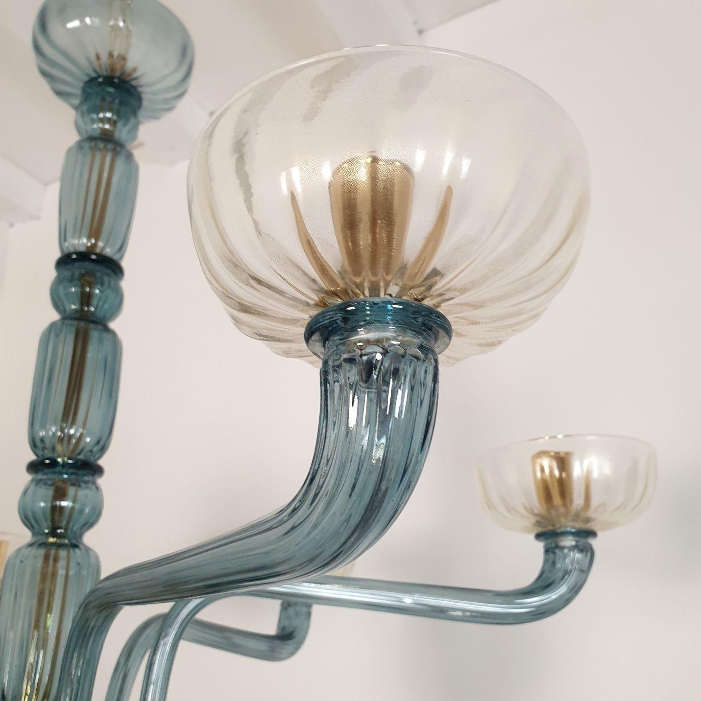 Large Mid-Century Modern Petrol Blue-Gold Murano Glass Chandelier ...