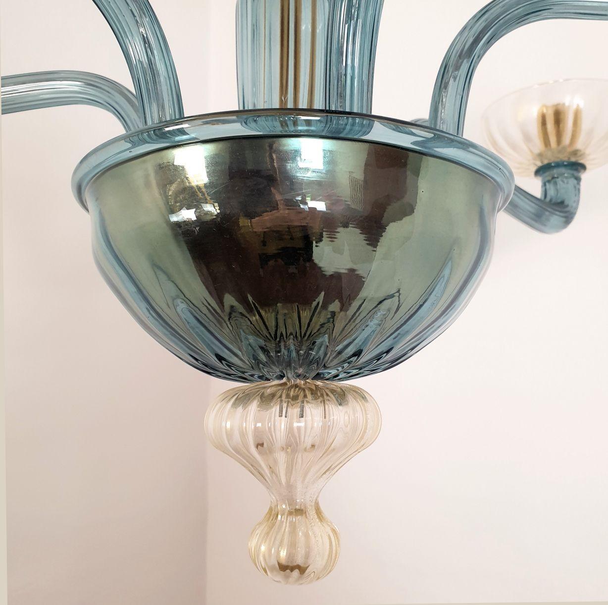 Large Mid-Century Modern Petrol Blue-Gold Murano Glass Chandelier ...