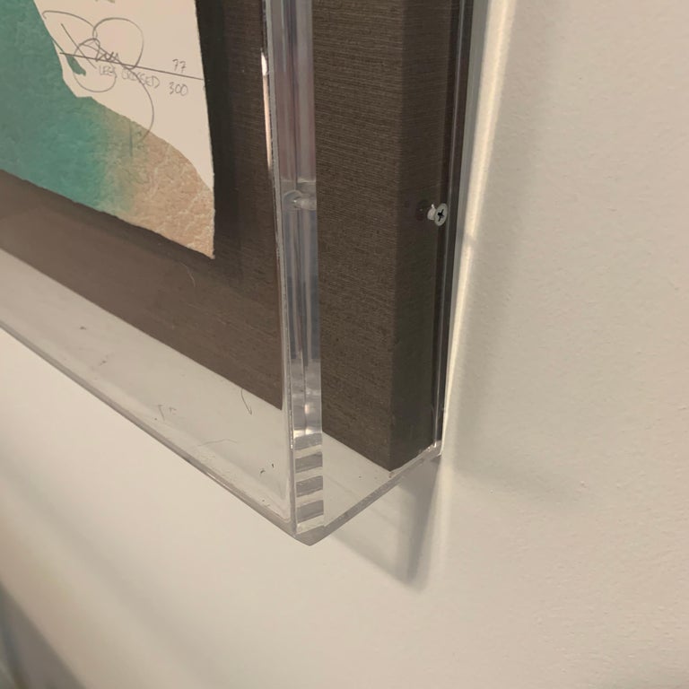 Large Mid-Century Modern Print in Lucite Shadow Box Frame, "Crossed ...