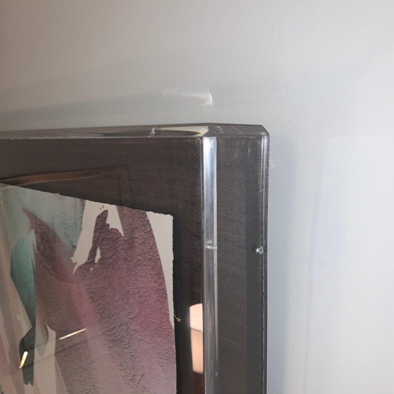 Large Mid-Century Modern Print in Lucite Shadow Box Frame, "Crossed ...